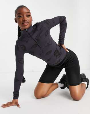 Lapp The Brand Lapp Faces Print Seamless Zip Jacket In Charcoal-grey ...