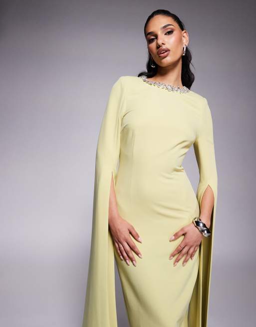 Lavish Alice maxi cape sleeve maxi dress in lime green | ASOS