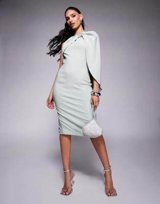 Lavish Alice - Robe mi-longue asymétrique et ornementée effet cape - Sauge | ASOS