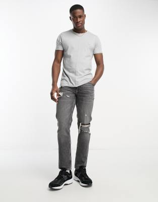 Le Breve boxy fit split seam t-shirt in light grey | ASOS