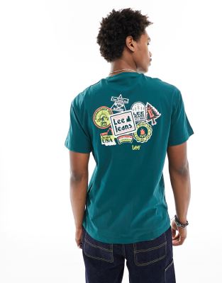 Lee camp badge back print t-shirt in mid green | ASOS