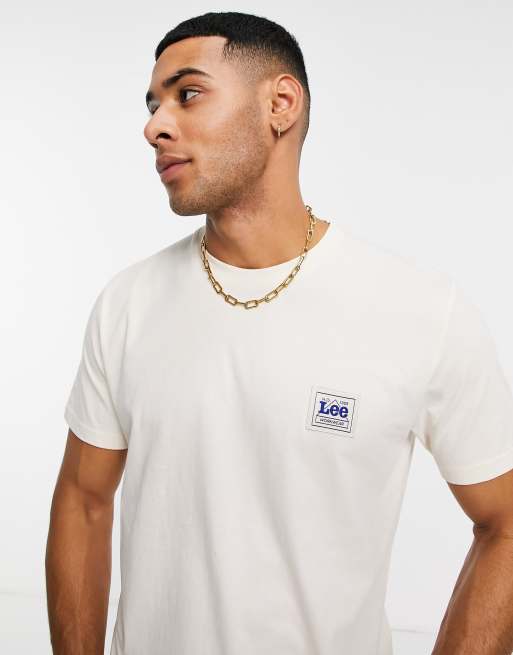Lee label logo t-shirt in raw cotton beige | ASOS