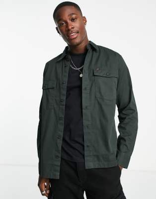 Lee label logo twill utlity shirt relaxed fit in dark green | ASOS