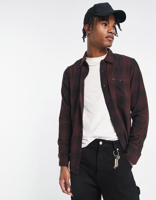 Lee leesure check twill flannel shirt regular fit in burgundy | ASOS