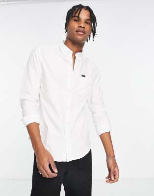 Lee tab pocket logo regular fit chambray shirt buttondown in white | ASOS