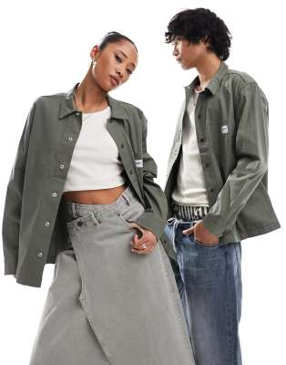 Lee unisex workerwear label overshirt relaxed fit in olive green | ASOS