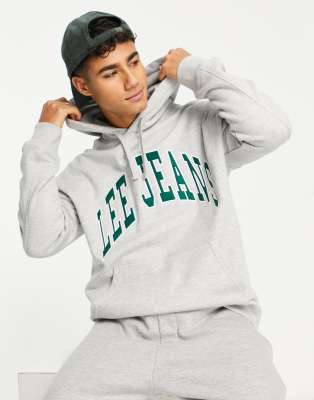 Lee varsity logo loose fit hoodie in grey marl | ASOS