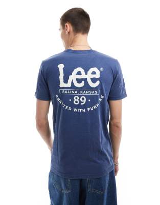 Lee wavy print logo t-shirt with back print in dark blue | ASOS