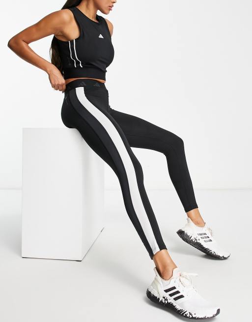 Leggings negros y blancos de talle alto con diseño color block Techfit de adidas Training | ASOS