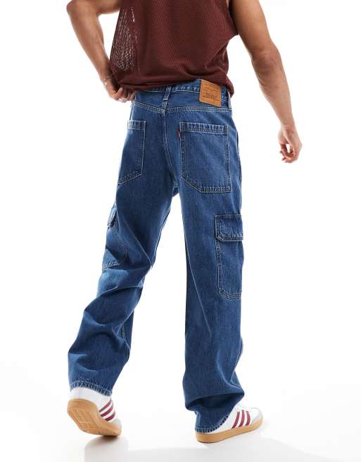Levi s 568 loose straight cargo jeans in mid blue ASOS