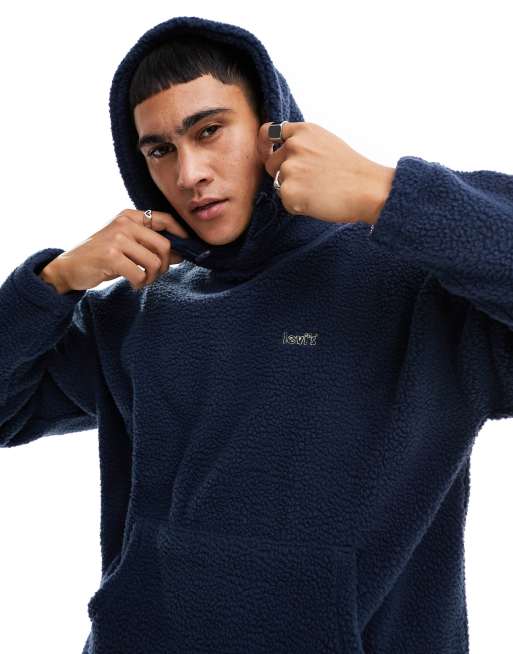 Levi's borg hoodie with logo in navy | ASOS