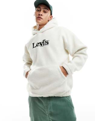 Levi's exclusive to ASOS borg hoodie with retro chest logo in cream | ASOS