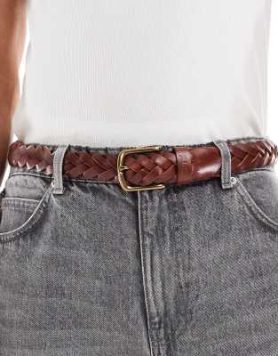 Levi's leather braid belt in mid brown | ASOS