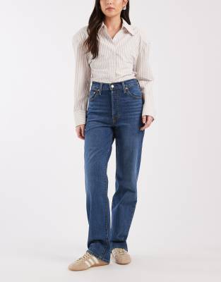 Levi's ribcage bells high rise flare jeans in dark blue | ASOS