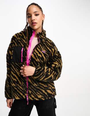 Levi's sherpa zip through in zebra print with pocket | ASOS