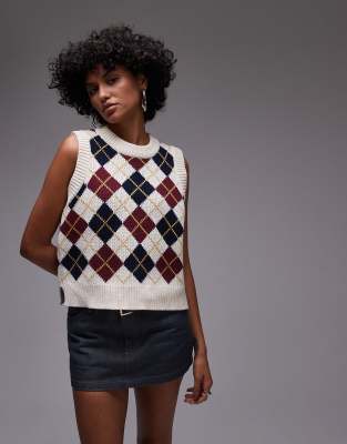 Levi's – Strickweste in Beige mit Rauten-Strickmuster im College-Stil ...