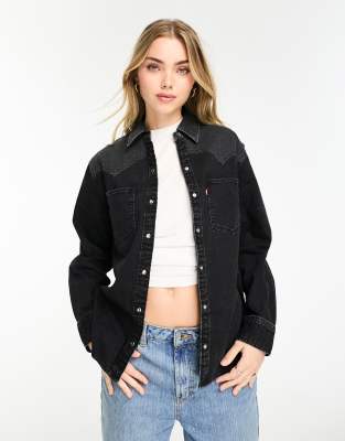 Levi's Teodora western shirt in black denim with pockets | ASOS