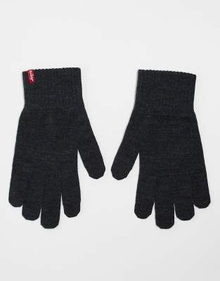 Levi's touch screen knit gloves with tab logo in dark grey | ASOS