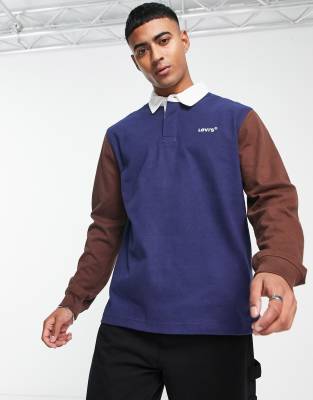 Levi's Union Rugby polo shirt in navy colour block with small logo ...