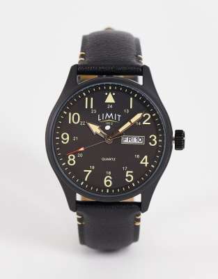 Limit faux leather watch in black with date dial | ASOS