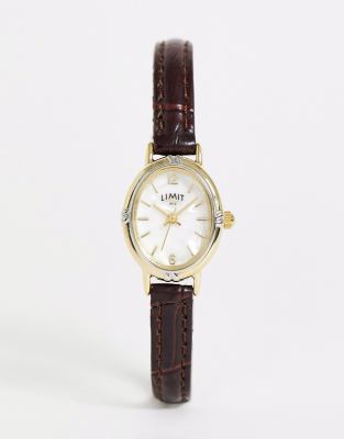 Limit - Montre imitation cuir à cadran ovale - Marron | ASOS