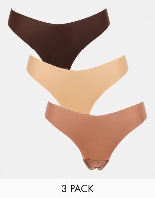 Lindex 3 pack high leg invisible thong in brown | ASOS