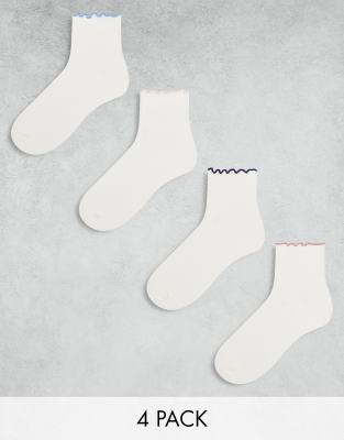 Lindex 4 pack contrast lettuce edge socks in multi | ASOS