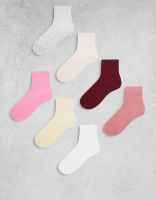 Lindex 7 pack rib ankle socks in pink multi | ASOS
