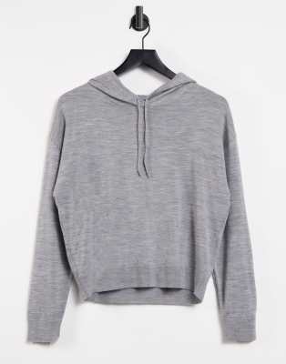 Lindex Angie premium merino wool slouchy hoodie in grey marl | ASOS