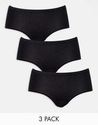 Lindex Carin cotton high waist 3 pack briefs in black | ASOS