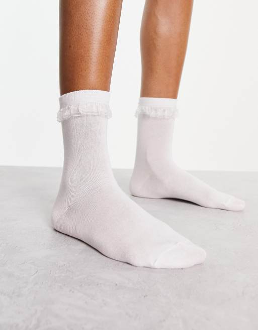 Lindex Exclusive organza trim sock in white | ASOS
