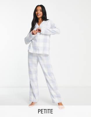 Lindex Exclusive Petite revere top and pants pajama set in blue check ...