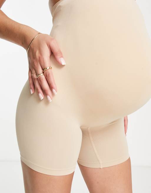 Lindex MOM nylon blend maternity seamless over the bump legging shorts in beige BEIGE ASOS