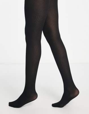 Lindex nylon blend chevron knit 60 denier tights in black | ASOS