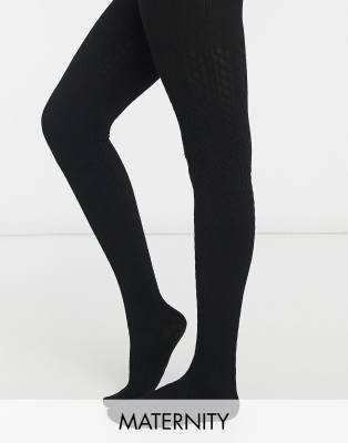 Lindex – Umstandsmode – Strickstrumpfhose aus Viskose in Schwarz mit ...