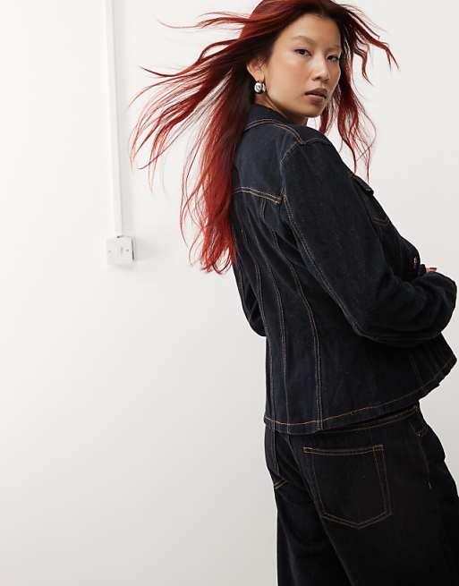 Lioness cinch detail denim jacket in dark wash denim - part Lioness cinch detail denim jacket in dark wash denim - part