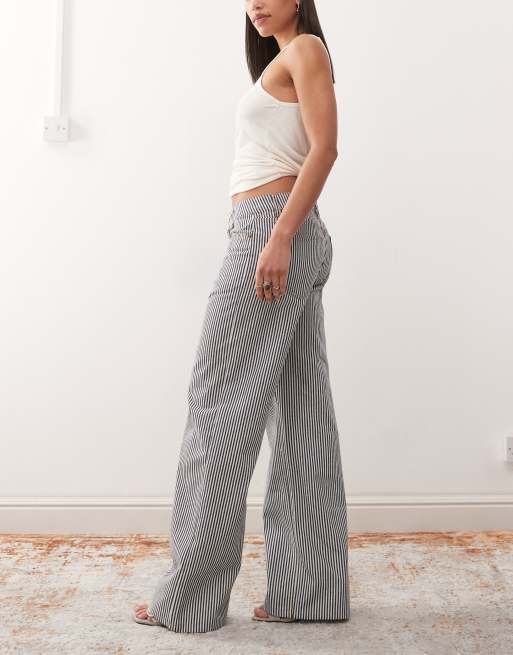 Lioness top model low rise wide leg jeans in blue and white stripes | ASOS