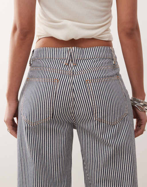 Lioness top model low rise wide leg jeans in blue and white stripes | ASOS