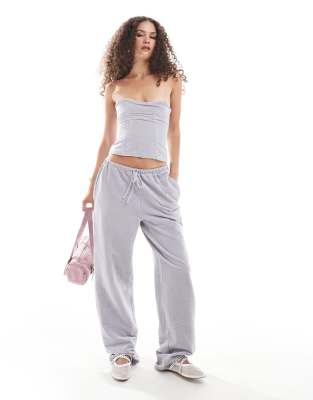 Lioness velour low rise wide leg trackies in light blue (part of a set ...