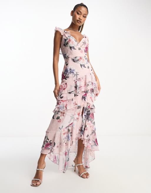 Lipsy Vestito Midi Da Cerimonia A Fiori Con Volant Asos