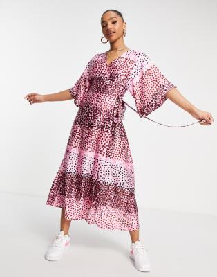 Liquorish Wrap Midi Dress In Pink Spot Print | ModeSens