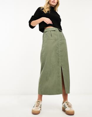 Lola May - Jupe mi-longue fonctionnelle avec poche - Kaki | ASOS