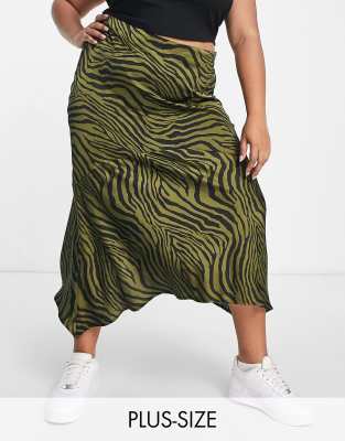 Lola May Curve Lola May Plus Satin Midi Skirt In Green Zebra Print ...