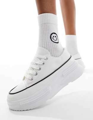 London Rebel canvas lace up trainers in white | ASOS