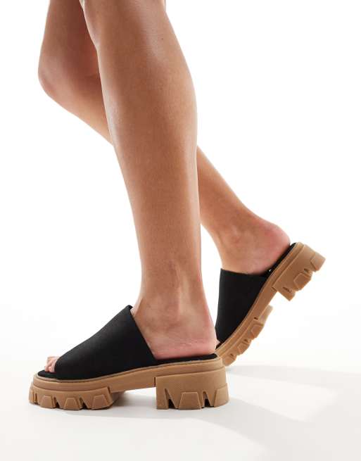 London Rebel chunky mule sandals in black | ASOS