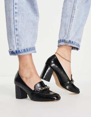 London Rebel Chunky Platform Loafers With Gold Trim In Black Croc ...