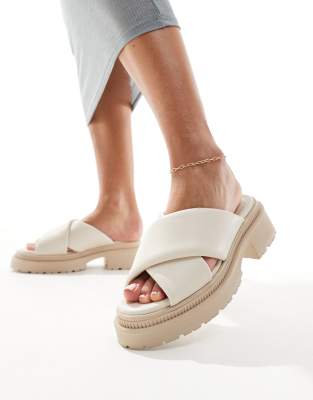 London Rebel cross strap chunky sandals in off white | ASOS
