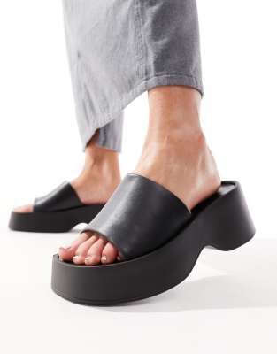 London Rebel flatform square toe sliders in black | ASOS