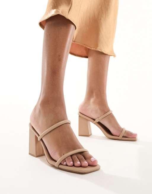 London Rebel toe loop strappy heel sandals in beige | ASOS
