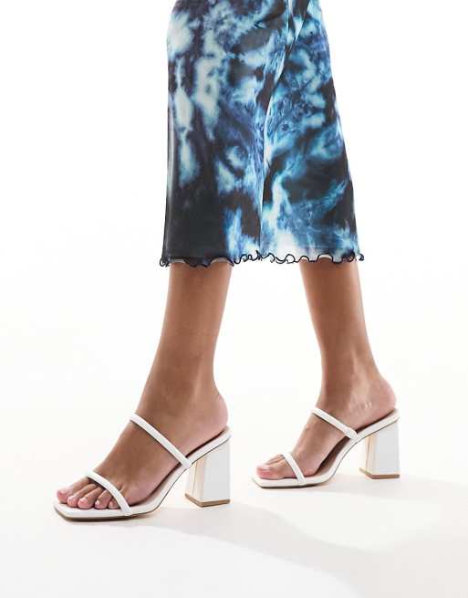 London Rebel toe loop strappy heel sandals in white | ASOS